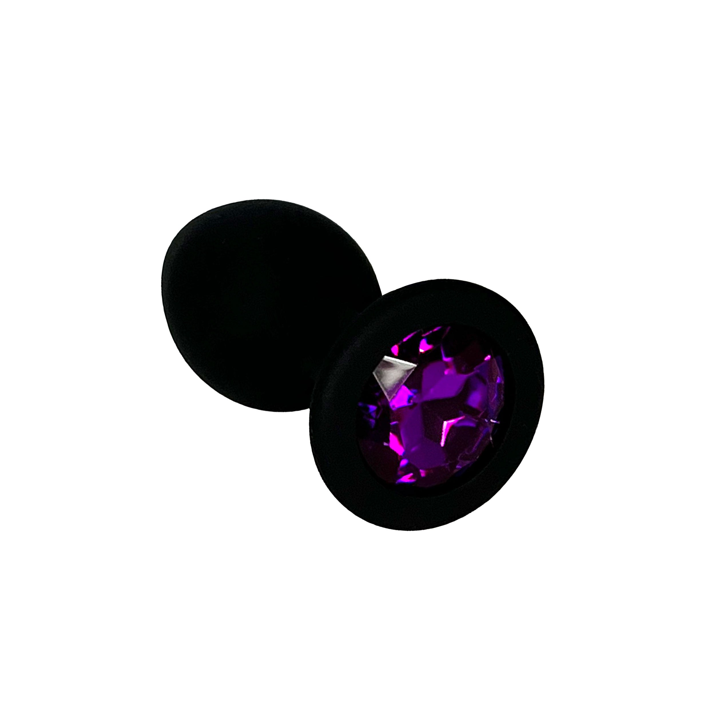 FETISH PLEASURE PLAY SILICONE BLACK ANAL PLUG WITH PURPLE JEWELED BASE